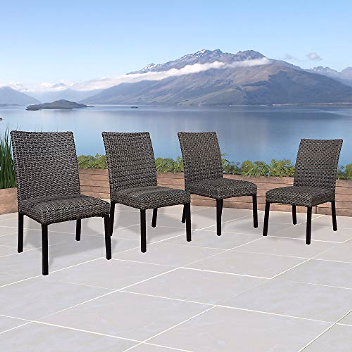 Iwicker Patio Wicker Dining Chairs, Outdoor Heavy-Duty Frame Rattan Chairs with Quick Dry Foam Filling and Curved Backrest, Set of 4