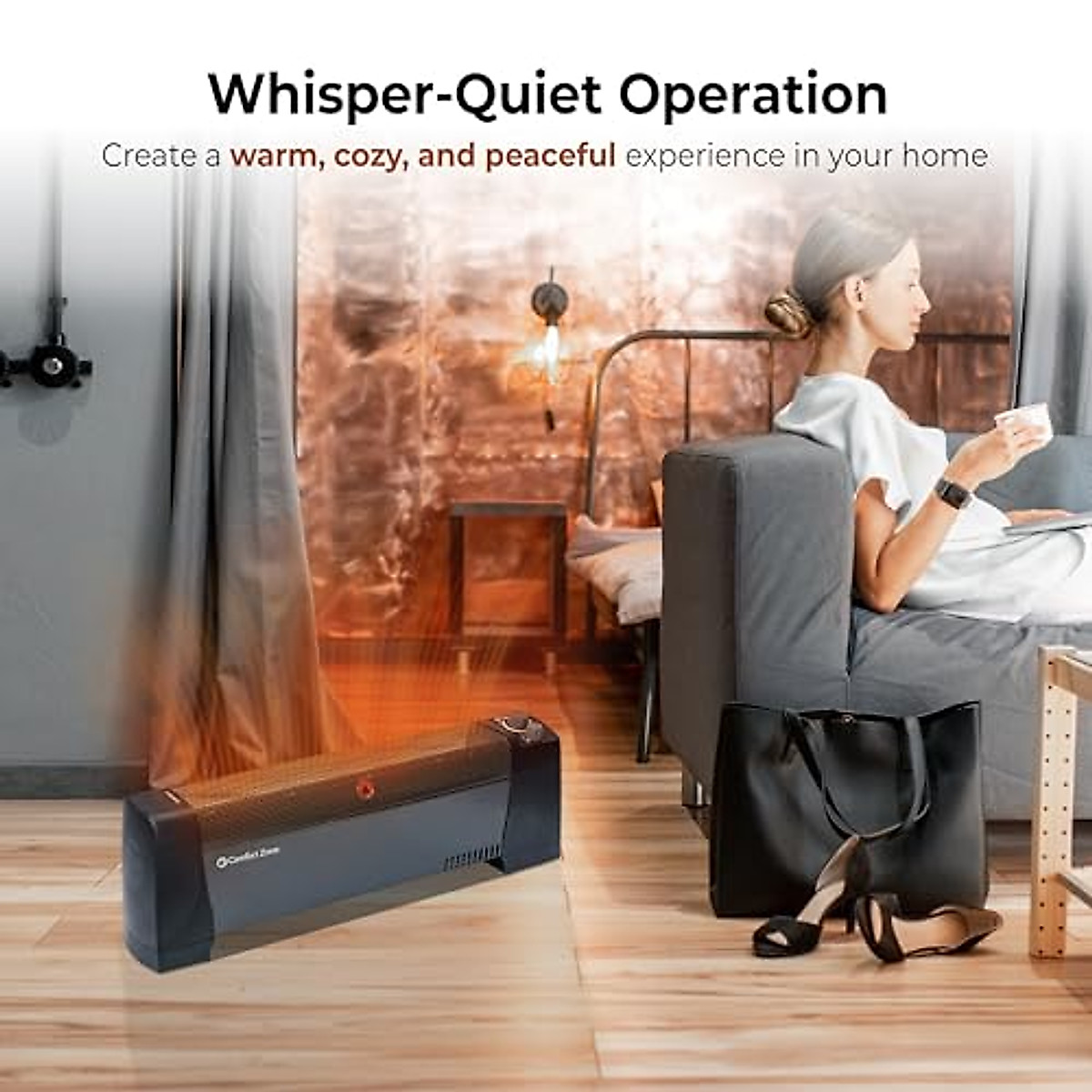 Comfort Zone Electric Baseboard Space Heater with Adjustable Thermostat, Dent-Proof Panels, Overheat Protection, Tip-Over Switch, & Stay-Cool Body, Ideal for Home, Bedroom, & Office, 1,500W, CZ600BK