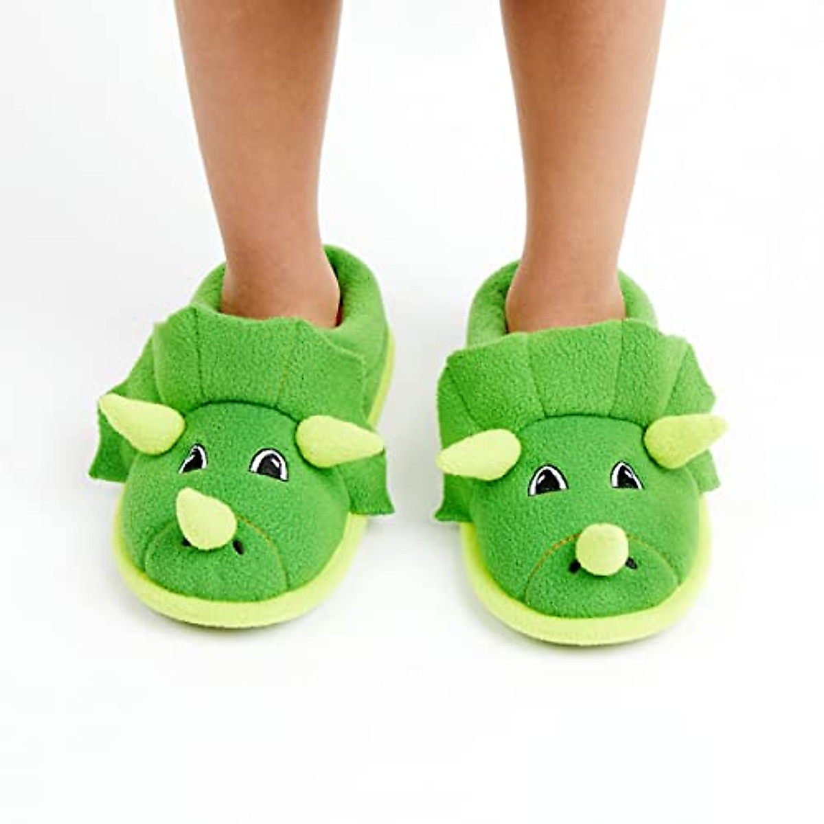 Dearfoams Easter Basket Stuffers Gifts for Kids Washable Animal Critter Slippers, Green Dinosaur, 4-5 Big Kid