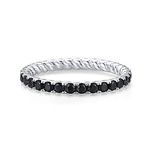 Santuzza 925 Sterling Silver Black Spinel Stackable Ring Engagement Wedding Eternity Stacking Ring for Women (9)