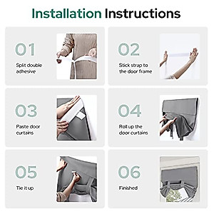 HOMEIDEAS French Blackout Door Window Curtains, Privacy Front Door Curtains for Glass Door, Thermal Insulated Tie Up Shades Window Covering, Light Grey, 26 X 40, 1 Panel