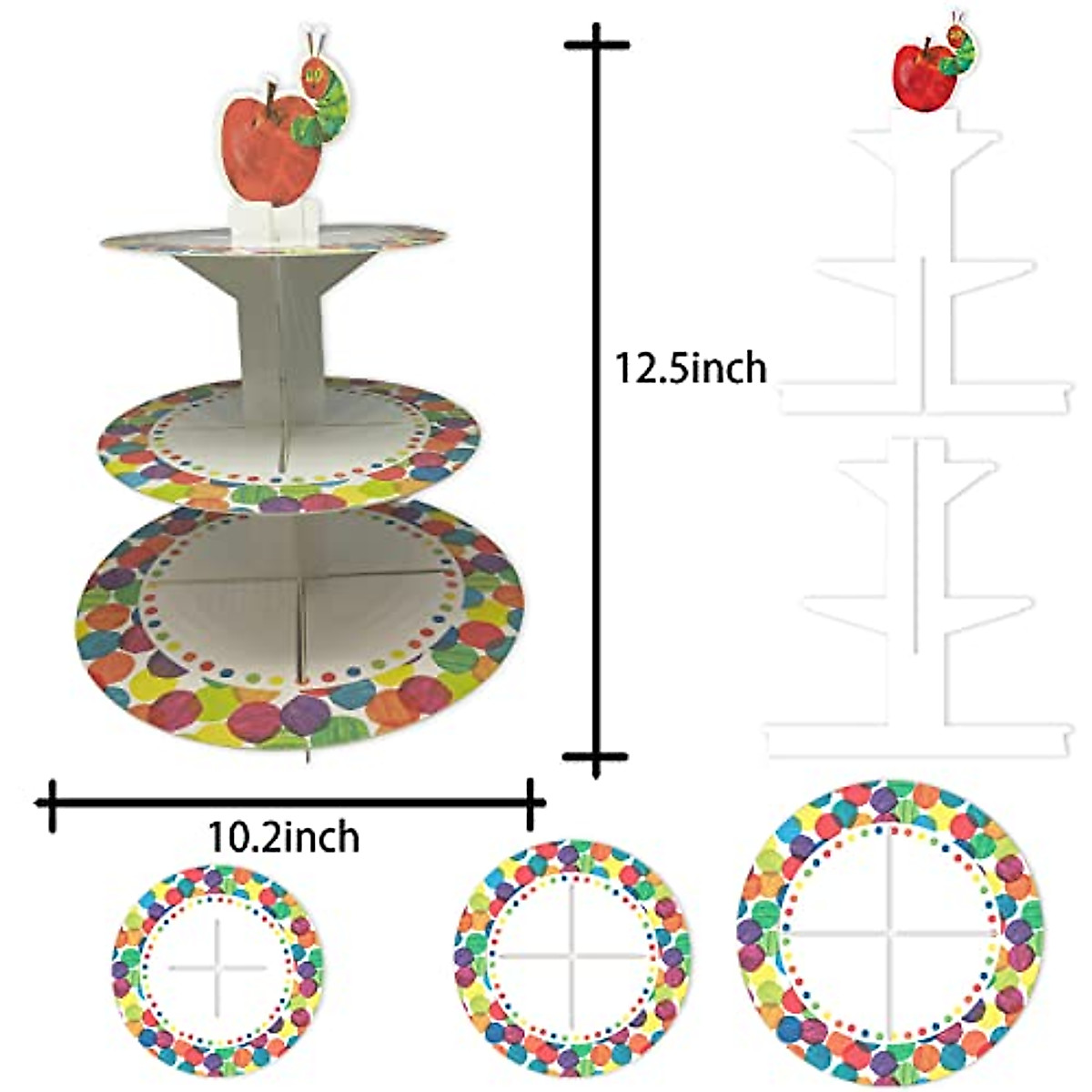 Cartoon Very Hungry Little Green Caterpillar Cupcake Holder Dessert Cupcake Tower Display Insects Pastry Serving Platter Decor for Boy Girl 1st Party Baby Shower Party Decorations Photo Booth Props