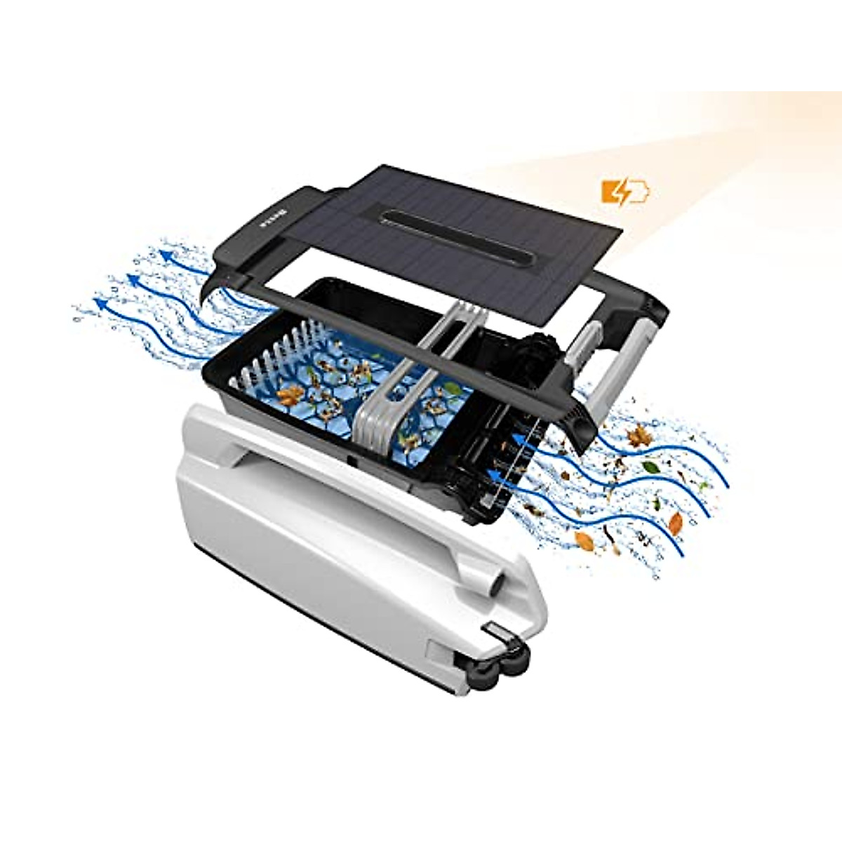 Betta 2 - Solar Powered Automatic Robotic Pool Skimmer with Twin Chip-Controlled Salt Chlorine Tolerant (SCT) Motors (White)