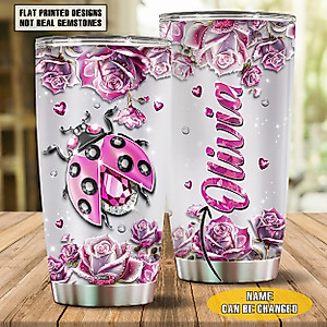 WONWIX Personalized Insulated Stainless Steel Ladybug Gifts for Women, 20oz Travel Mug Tumbler Water Bottle, Cup for Girls, Wife, Daughter, Perfect for Christmas, Birthday, Mother's Day, Valentine