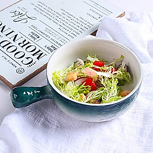 Liwes French Onion Soup Bowls with Handles, 21 Ounce for Soup, Chili, Beef Stew, Chip Resistant, Dishwasher Microwave Safe Stone Embossed Pattern, Ceramic Bowls for Cereal, Stew, Chill, Set of 2