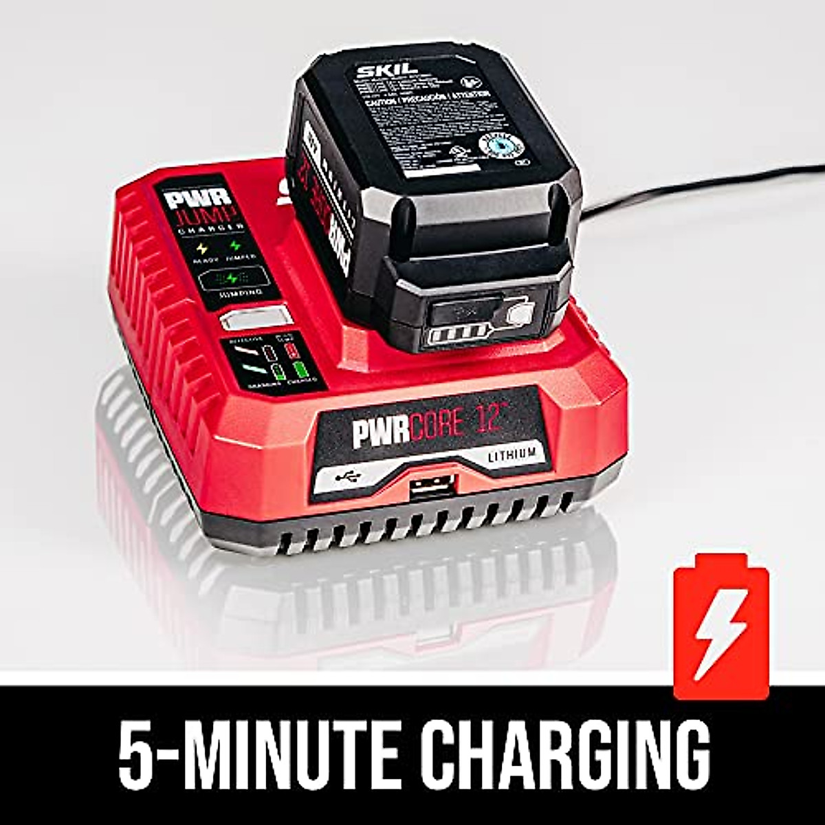 SKIL 5-Tool ComboKit: PWRCore 12 Brushless 12V Drill Driver, Impact Driver, Oscillating MultiTool, Area Light and Bluetooth Speaker, Includes Two 2.0Ah Lithium Batteries and PWRJump Charger - CB736801