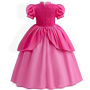 Zalongye Princess Peach Costume Dress for Girls cosplay Halloween Party Dress Up princess peach Dress（110）
