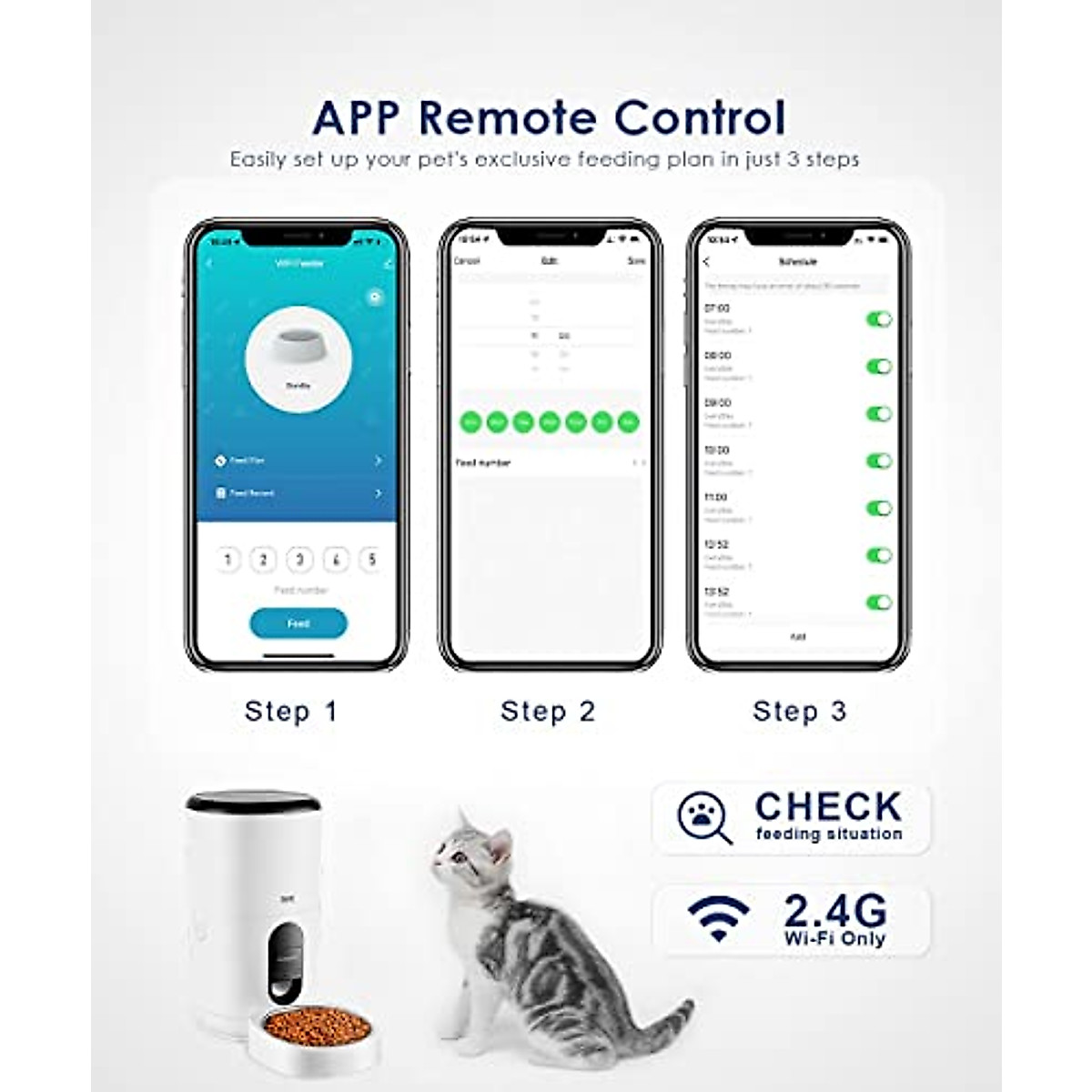 Flurff Automatic Cat Feeder, 6L WiFi Enabled Smart Pet Feeder with Stainless Steel Bowl, Auto Dog Feeder with APP Control, 1-10 Meals Per Day, 10s Voice Recorder