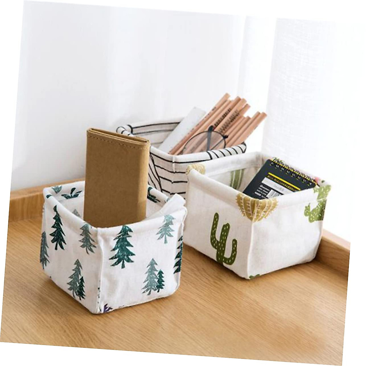SOESFOUFU 3pcs Toy Storage Baskets Linen Storage Baskets Fabric Storage Cubes with Handles Makeup Storage Basket Cube Storage Bins Collapsible Basket Bins Cotton Linen Organizer Foldable