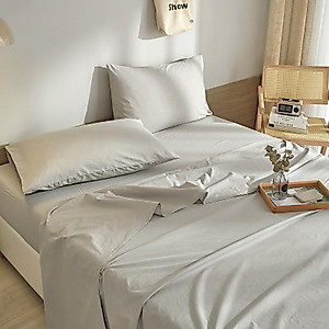 Full Size Sheets Set Grey Bed Sheets Deep Pocket 4 Piece Bedding Sheets & Pillowcases Set, Hotel Luxury Silver Grey Sheets 100% Washed Cotton Breathable Cooling Sheets, Fade, Stain, Shrink Resistant