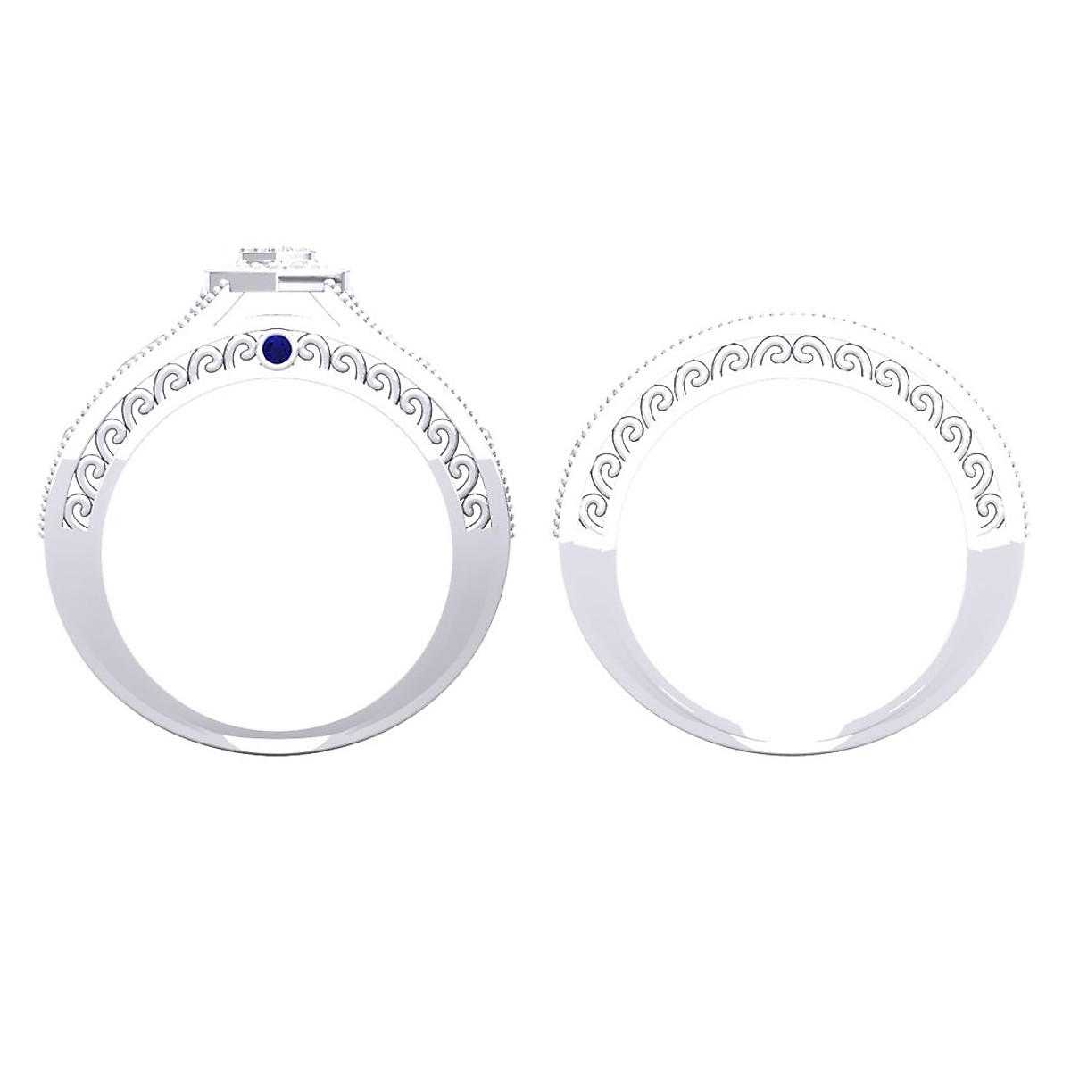 Dazzlingrock Collection 14K Round Blue Sapphire & White Cubic Zirconia CZ Engagement Ring Set, White Gold, Size 7