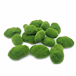 COUOC 16 Pieces (2 Size) Artificial Moss Rocks, Decorative Faux Green Moss Covered Stones, Green Moss Balls Fake Moss Decor for Pot Planter Fairy Gardens Floral Arrangements Craft