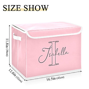 Pink Custom Storage Bins with Lid Foldable Personalized Storage Basket Box with Handle Shelf Basket Closet Organizer for Book Office Dorm