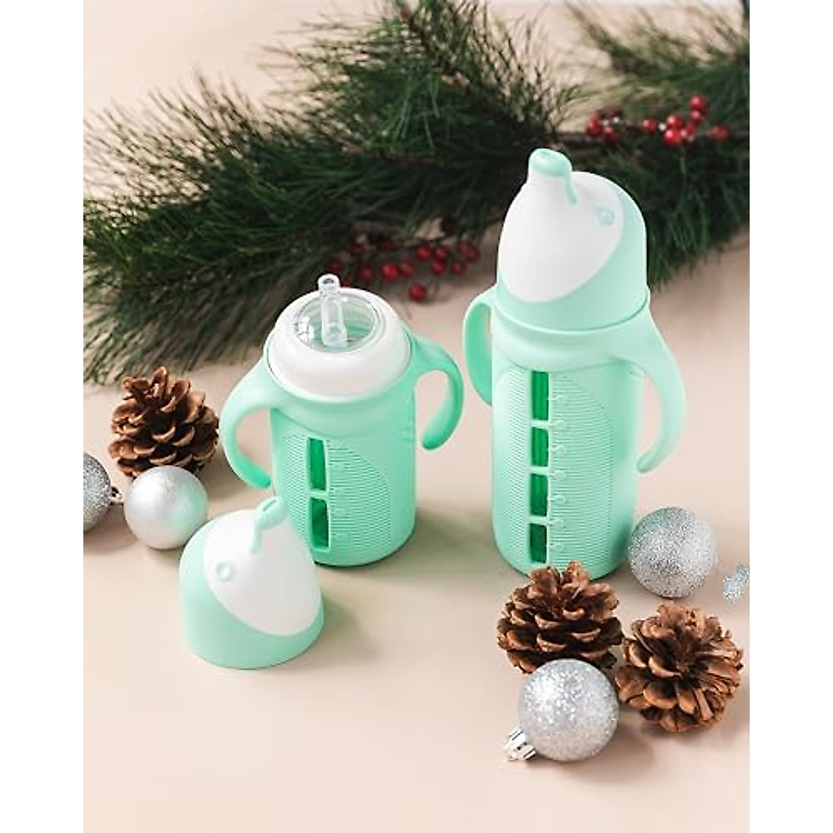 Tabor Place - Set of 2 Sampler pack - Glass Sippy Cup for Toddlers - 1 Large 8oz & 1 Mini 5 oz cup in Mint Green