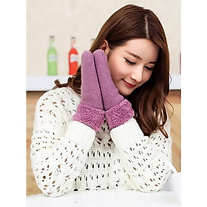 Winter Thicken Warmer Women Gloves Knitted Wool Plush Full Finger Mittens