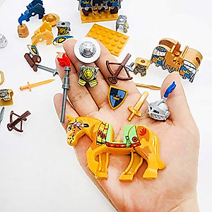 MIUTRUE Medieval Weapons Accessories Knights Block Toy with Figures (10 Sets Weapons & 4 Sets Horses & 10 Figures)