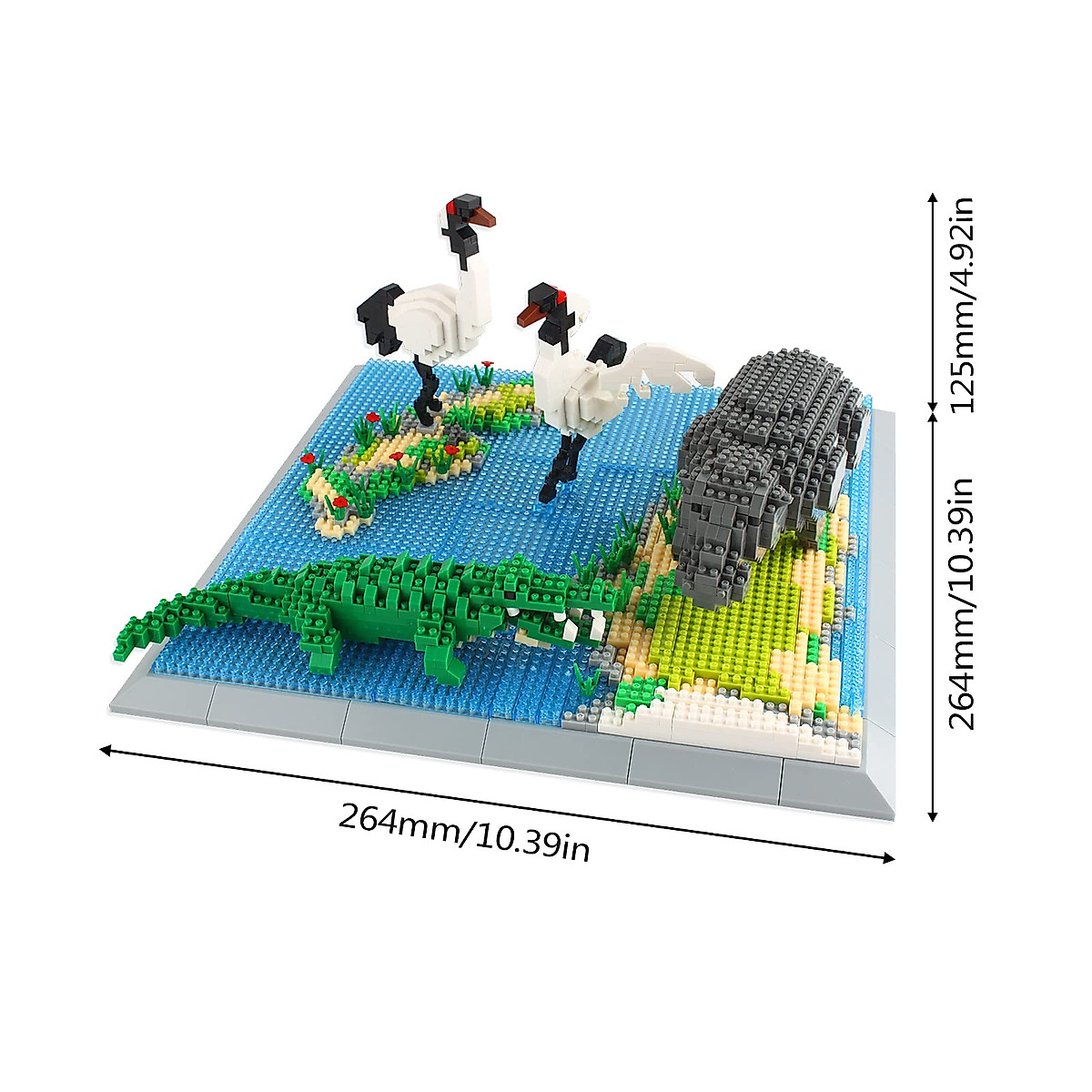 Larcele Micro Building Blocks Animal Set, DIY Mini 3D Building Toy Bricks,1860 Pieces KLJM-04(Hippo + Crocodile + Crane)