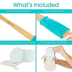 Vive Lotion Applicator for Back, Feet (17.5") - Self Washer Beauty Shower Sponge, Long Handle Cream Wand for Elderly, Women - Apply Medicine, Skin Cream, Body Wash, Sunscreen, Tanner (Easy Clean) (Light)