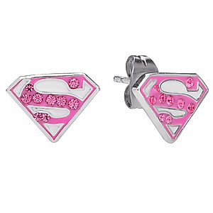 DC Comics Superman Jewelry for Women Sterling Silver Crystal Rose Earrings