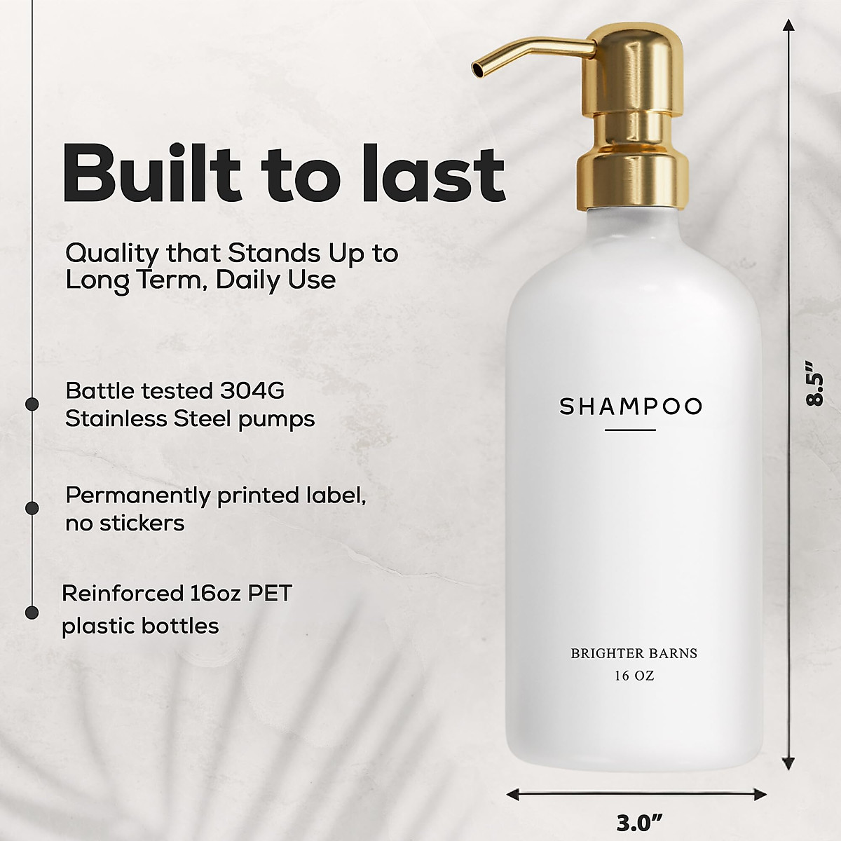 Luxury Shampoo and Conditioner Dispenser Set by Brighter Barns - Shower Soap Dispenser - Shampoo Conditioner Body Wash Dispenser & Pump - White and Gold Bathroom Accessories in Spa, Hotel, Gift (Gold)