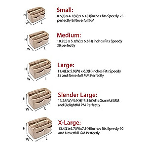 LEXSION Felt Purse Bag Organizer Insert with zipper Bag Tote Shaper Fit Speedy Neverful PM MM 8021 Beige L