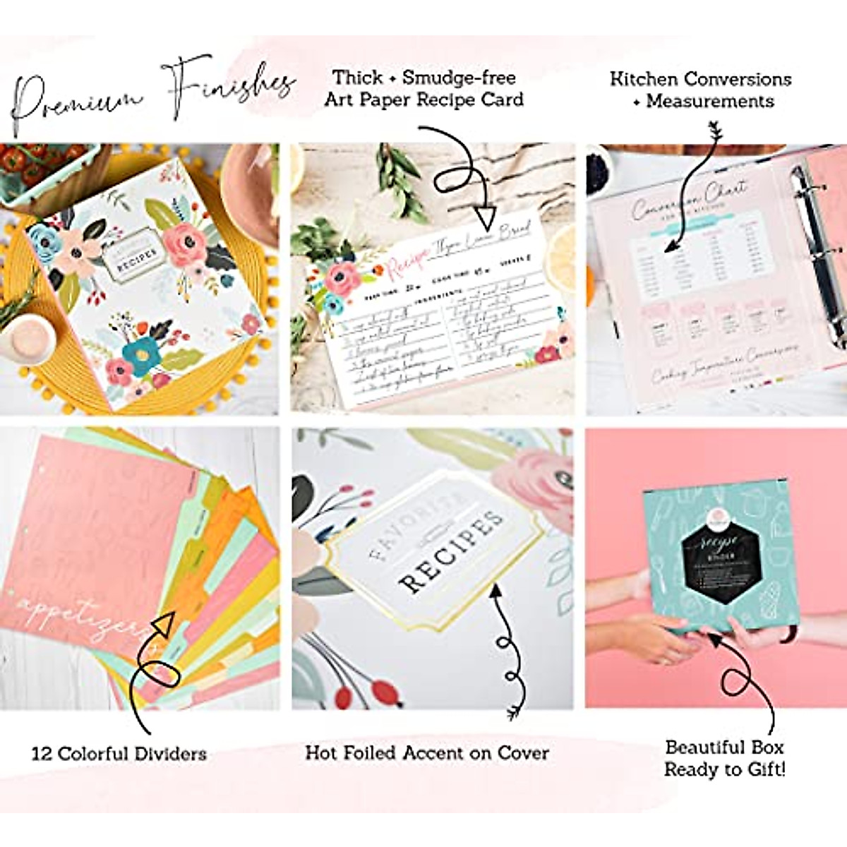 Recipe Binder 3 Ring Organizer Blank Recipe Book 8.5" x 9.5" with 50 Blank Recipes Cards (4x6), Full Page Dividers, Plastic Page Protectors Recipe Book to Write in Your own Recipes