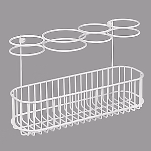 mDesign Metal Wire Cabinet/Wall Mount Hair Care & Styling Tool Organizer - Bathroom Storage Basket for Hair Dryer, Flat Iron, Curling Wand, Hair Straightener, Brushes - Holds Hot Tools - White