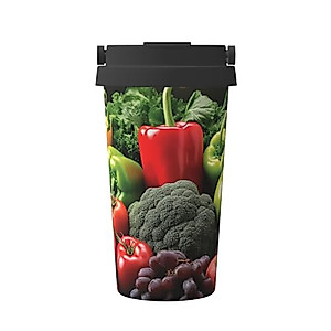 GTKSYNVE Reusable Coffee Mug with Lid and Handle, Fruits and vegetables Tumbler for Hot & Cold Drinks 16oz Stainless Steel Insulated Coffee Tumblers Double Wall Vacuum Thermal Cup