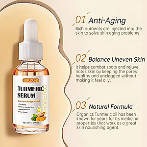 Turmeric Serum for Dark Spots Remover, Turmeric Dark Spot Corrector Serum for Face & Body, Anti Aging Facial Serum for Women and Men, Skin Care Moisturizing Repair Serum, Improve Skin Tone (1Fl Oz)