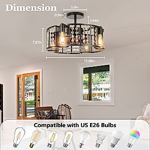 XuanDe Ceiling Fans with Lights and Remote, Vintage Caged Ceiling Fans Industrial Farmhouse Rustic Ceiling Fan Bladeless Enclosed Flush Mount for Hall, Living Room, Bedroom（Bulb x 6 Included）