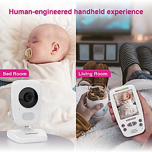 Axvue Video Baby Monitor, Slim Handheld, Non-Slip Design, 2.8" Vertical Screen Monitor & 2 Camera, Range up to 1000ft, 18 Hour Battery Life, 2-Way Talk, Night Vision, Temperature Monitor, No WiFi.