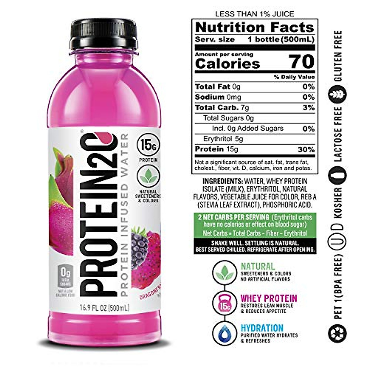 Protein2o 15g Whey Protein Isolate Infused Water, Ready To Drink, Gluten Free, Lactose Free, No Artificial Sweeteners, Flavor Fusion Variety Pack, 16.9 oz Bottle (Pack of 12)