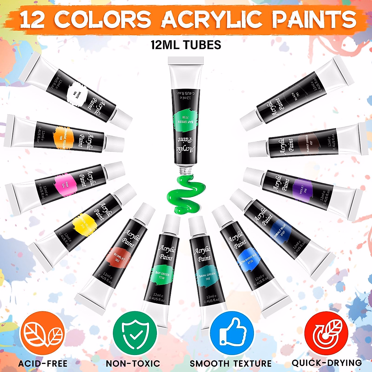 POPYOLA Acrylic Paint Set for Kids, Non Toxic Kids Painting Set with Tabletop Easel, Acrylic Paints, Smock, Canvases, Wooden Stencils, Brushes, Painting Kit Gift for Beginner Student Toddlers