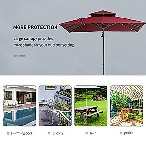 Outsunny 10ft Cantilever Patio Umbrella with Base, Hanging Aluminum Offset Umbrella with 360° Rotation, Easy Tilt, 8 Ribs, Crank, Cross Base Included for Backyard, Poolside, Lawn, Garden, Wine Red