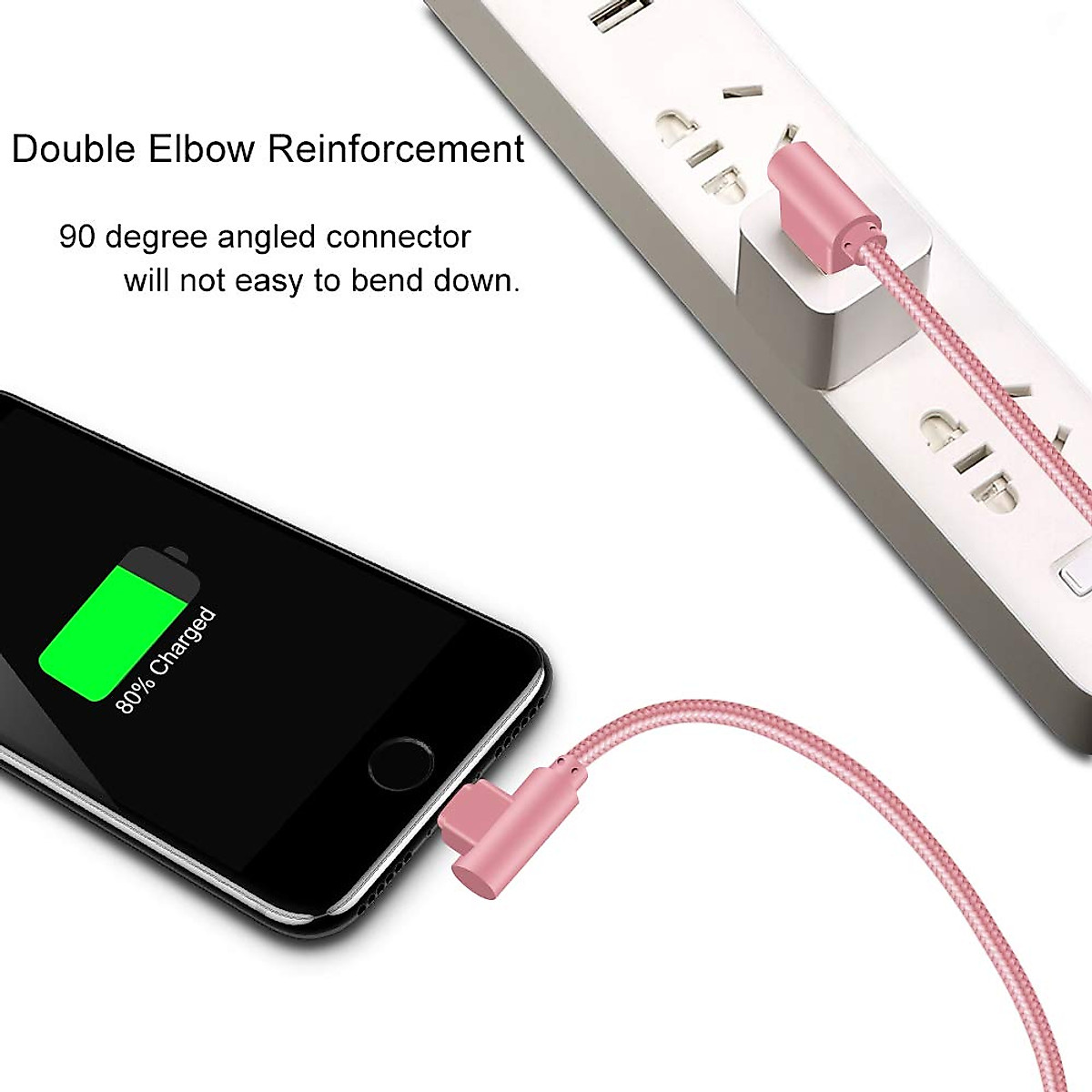 Quickeep Lightning Cable 10ft 90 Degree iPhone Charger 3 Pack Right Angle iPhone Charging Cable Nylon Braided Fast Charge Cord Compatible with iPhone 14/13/12/11/ XS/XR/X/8/7/6 (Rose Gold)