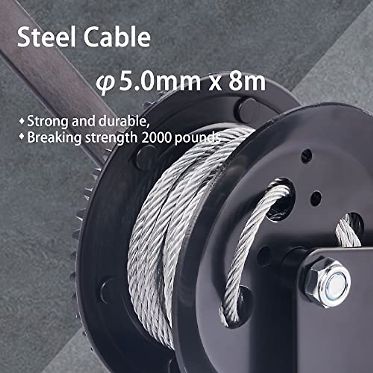 TYT 2000LB Boat Trailer Cable Winch with Heavy Duty Hook, 26ft Steel Cable Hand Crank Winch, Two Way Ratchet Ratio 4:1/8:1 Manual Gear Winch for Towing Lifting Boat Trailer Truck RV ATV Jet Ski Winch