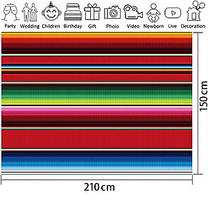 MAQTT 72X60in Mexican Theme Party Striped Backdrop Fiesta Cinco De Mayo Background Party Decoration for Cake Table Decor Photo Booth Banne…