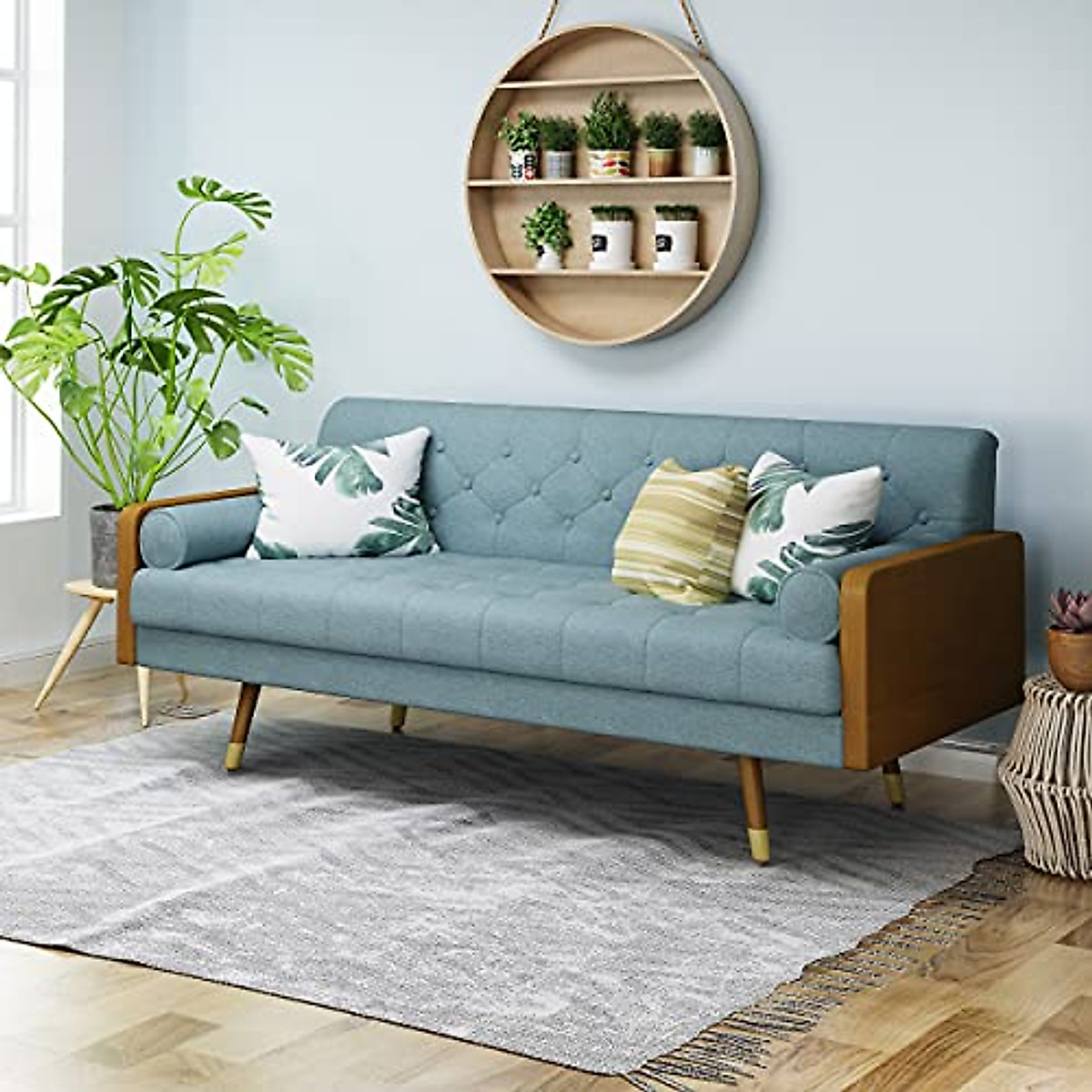 Christopher Knight Home Aidan Mid Century Modern Tufted Fabric Sofa, Blue