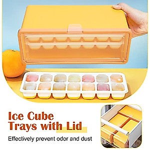 Korlon Silicone Ice Cube Tray with Lid and Bin, Ice Trays for Freezer with Lid Scoop Pull-out Design Easy to Release Ice Cube Trays for Whiskey Cocktails Cool Drinks, 42 Ice Cubes Total