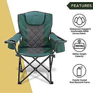 ARROWHEAD OUTDOOR Portable Folding Camping Quad Chair w/ 6-Can Cooler, Cup & Wine Glass Holders, Heavy-Duty Carrying Bag, Padded Armrests, Headrest & Seat, Supports up to 450lbs, USA-Based Support