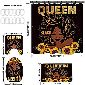 Mycurer African Bathroom Sets with Shower Curtain and Rugs,American Black Queen Inspiring Quotes Bathroom Sets with Accessories,Sunflower Black Girl Bathroom Curtains Shower Set,Large Size