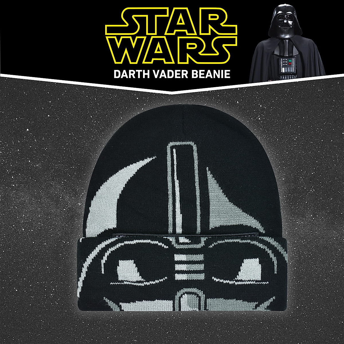 Star Wars Darth Vader Roll Down Cuff Beanie Hat, Black, One Size