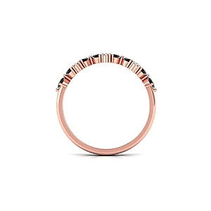 Certified Black Onyx Diamond Half Eternity Band Ring, AAA Quality, December Birthstone Ring (Ready To Gift), 14K Rose Gold, Size:US 9.00