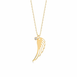 Diamond Angel Wing Necklace | 14k Yellow Gold Guardian Angel Necklace for Women | 14k Solid Gold Wings Pendant Necklace | Dainty Christian Jewelry | Gifts for All Occasion, 18"
