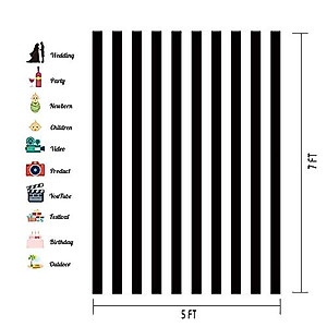 EOALOR EOA 5(W) x7(H) FT Black White Stripes Photography Backdrop Birthday Bday Party Decorations Wedding Bridal Baby Shower Family Photoshot Portrait Studio Props