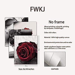 FWK Modern Black And White Photo Wall Art Red Rose Wall Art Paintings Set of 4 Rosy Floral Photo Decor for Bedroom Living Room Home Decor Gift Frameless (8 inchX10 inch Canvas Picture)