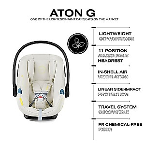 Cybex Aton G Infant Car Seat with Linear Side-Impact Protection, 11-Position Adjustable Headrest, in-Shell Ventilation, Easy-in Buckle and Secure Safelock Base, Seashell Beige