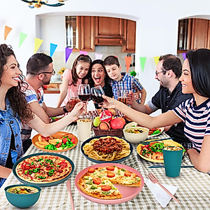 Straw Dinnerware Set - 54 Pcs Unbreakable Dish Set, Reusable Straw Plates and Bowls Sets Outdoor Camping Dishes Service for 6, Microwave and Dishwasher Safe (Multicolor)