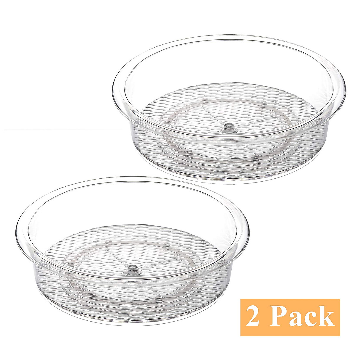 YOPAY 2 Pack Plastic Lazy Susan Turntable Food Storage Container, 10 Inch Clear Rotating Turntable Organizer for Spices, Condiments, Cosmetics, Nail Polish, Shaving Kit, Hair Spray, Cabinet