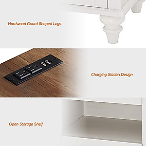 WAMPAT Set of 2 White Nightstands with Charging Station & 2 Drawers, Mid Century Modern End Tables Side Table for Living Room, Wooden Nightstand Bedside Table for Bedroom & Dorm